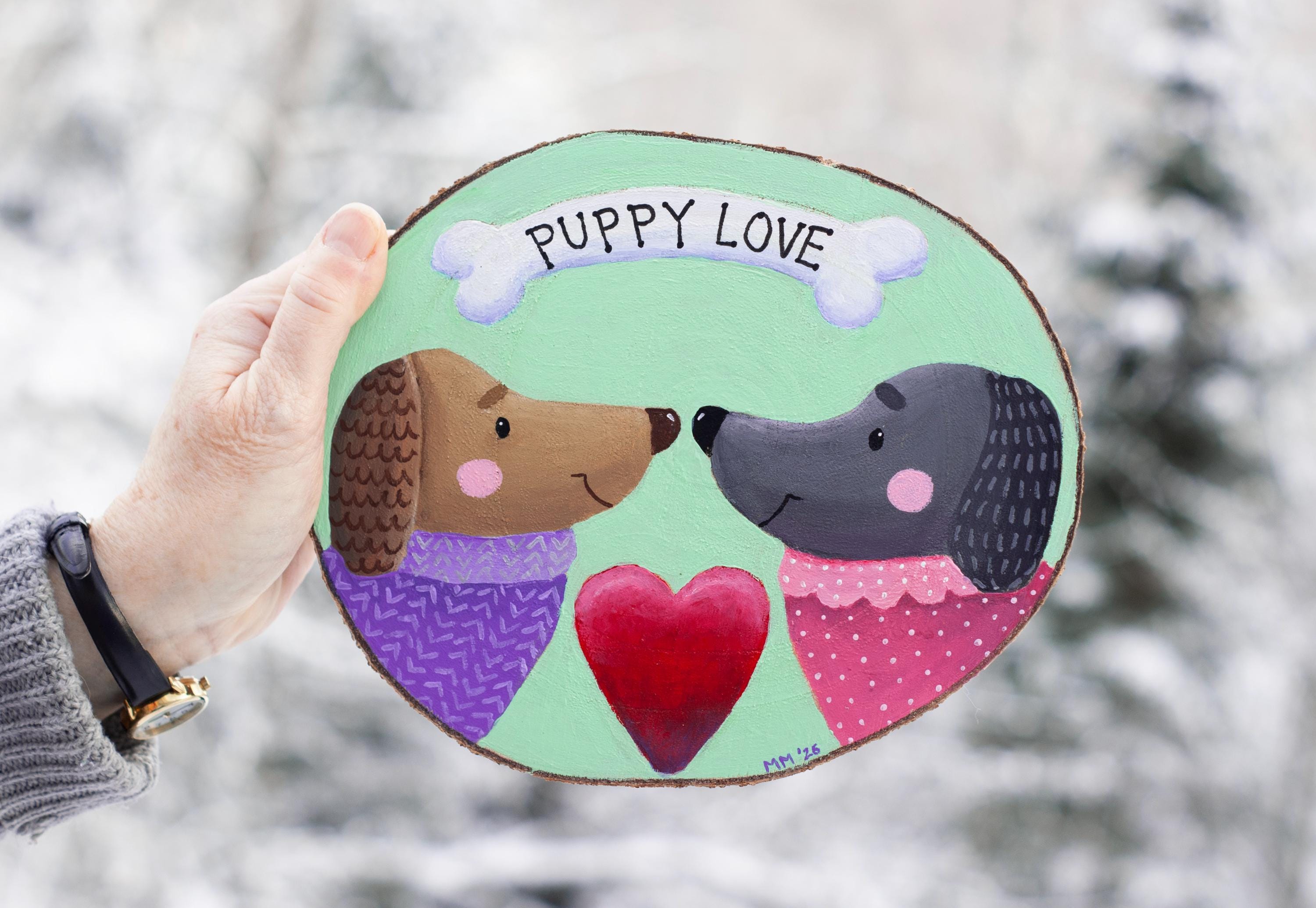 Puppy Love, Valentine's Day, Wedding, Anniversary, Dog Lover Wood Slice ...