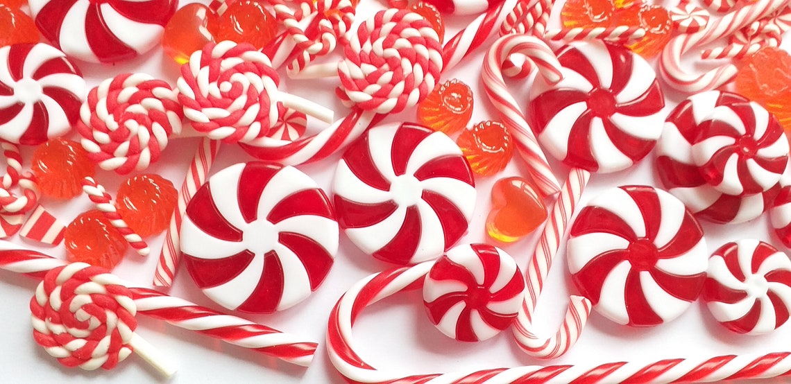 RED AND WHITE Large Christmas Candy Cane Set, Choose Amount, Decoden ...
