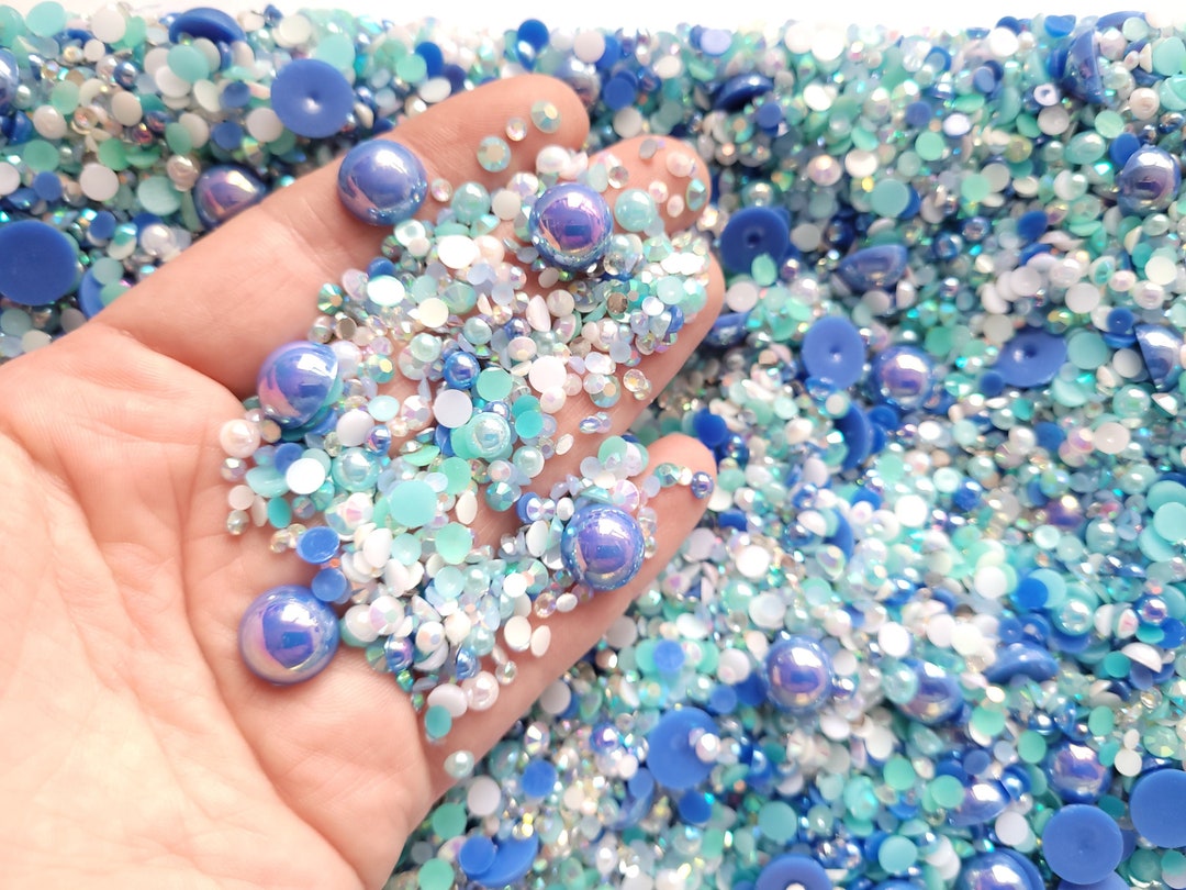 10g/20g/50g BLUE MIX Half Pearl and Jelly Rhinestone Embellishment Mix ...
