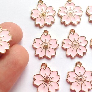 5/10pcs Pink Sakura Flower Charms , Enamel Charms - Etsy