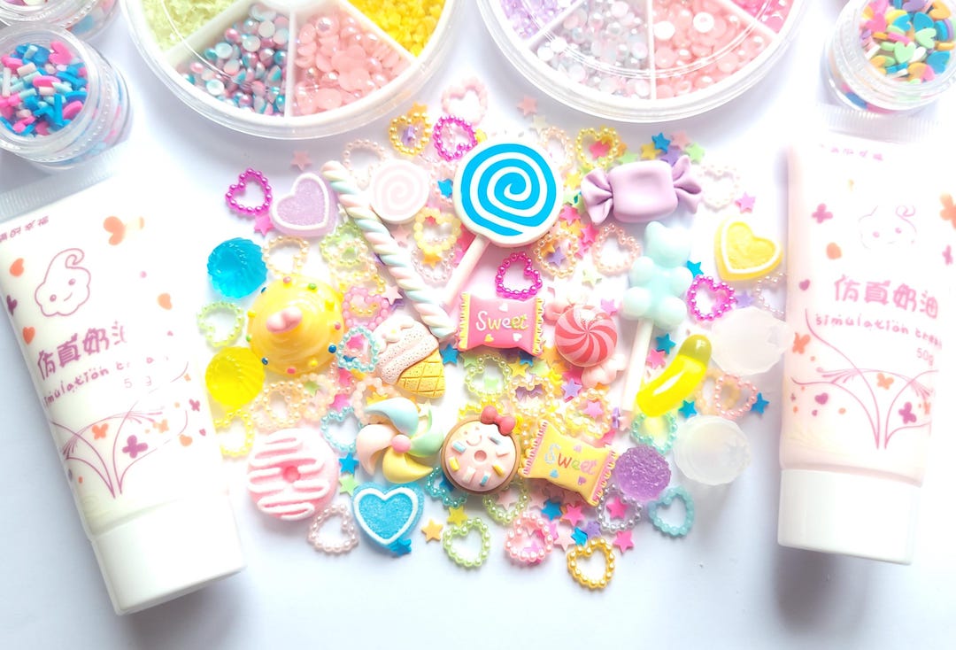 Decoden 2 Whip Glue Kit With Kawaii Cabochons , Sprinkles, Heart Cabs ...