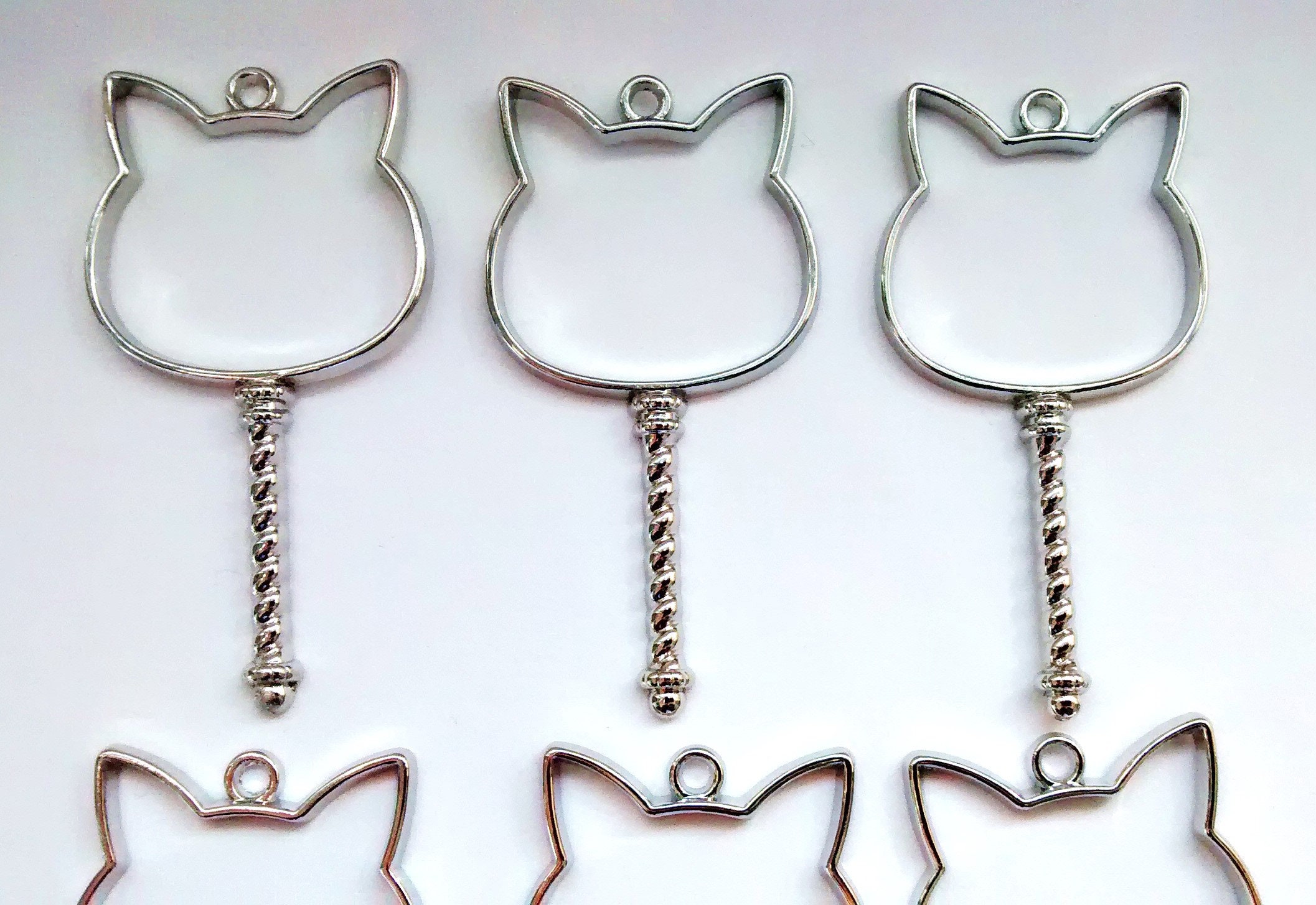 2/5/10 Pcs Open Bezel Cat Charms, Silver Charm, Cat Pendant, Resin ...