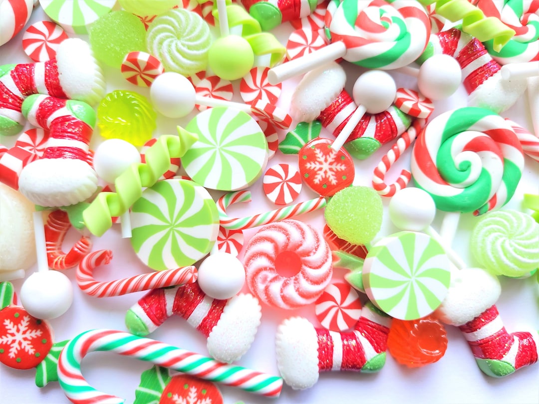 Christmas Lollipop Candy and Cane Set With Wreaths, Decoden Kawaii ...