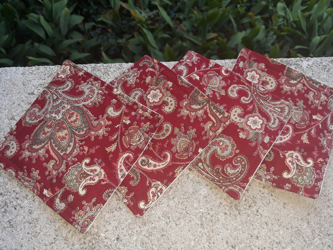 Set of Four Red Paisley Coasters Fabric Coasters - Etsy