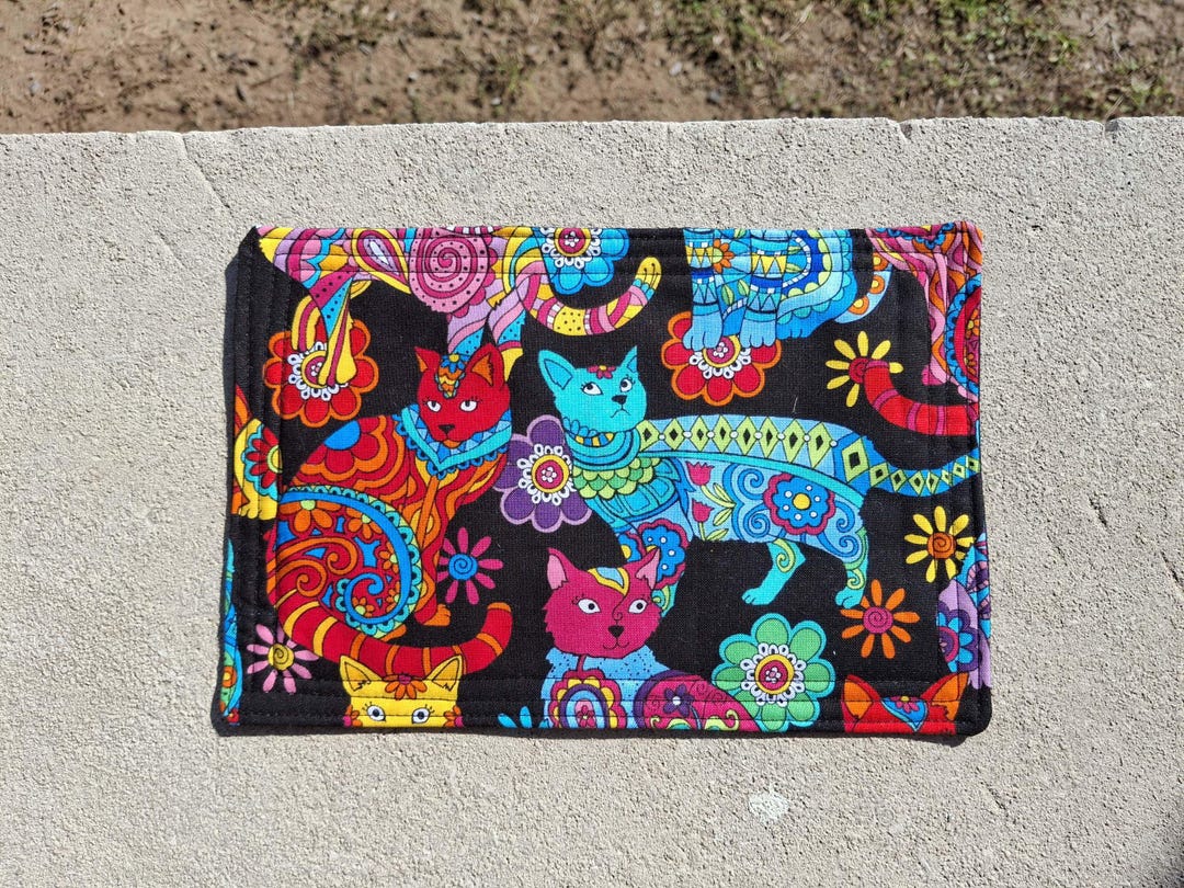 Cat Lover Mug Rug - Psychedelic Cats - Etsy