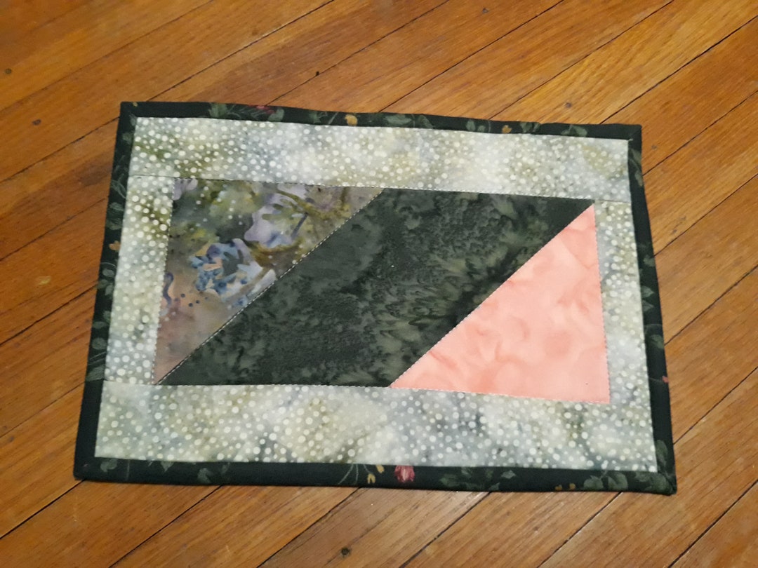 Batik Patchwork Mug Rug - Peach and Green Snack Mat - Etsy