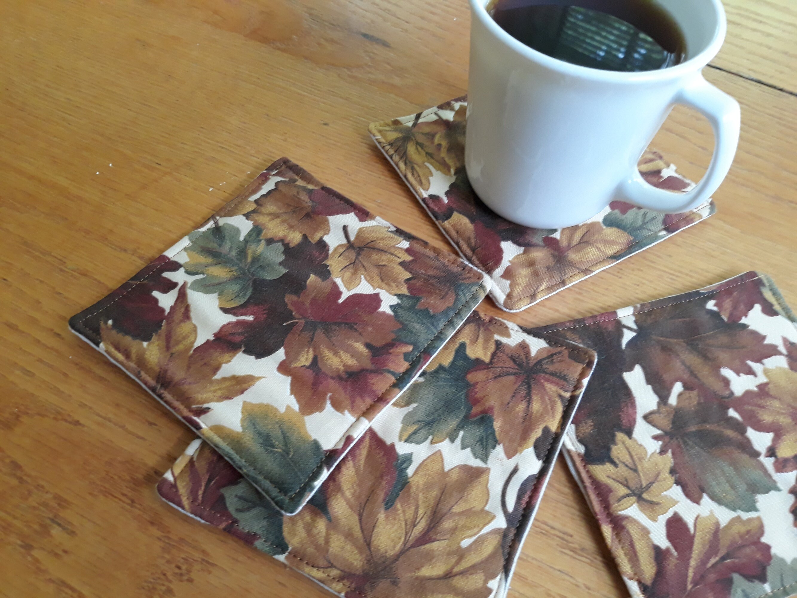 Fall Leaves Fabric Coasters Set of Four Autumn Coasters - Etsy