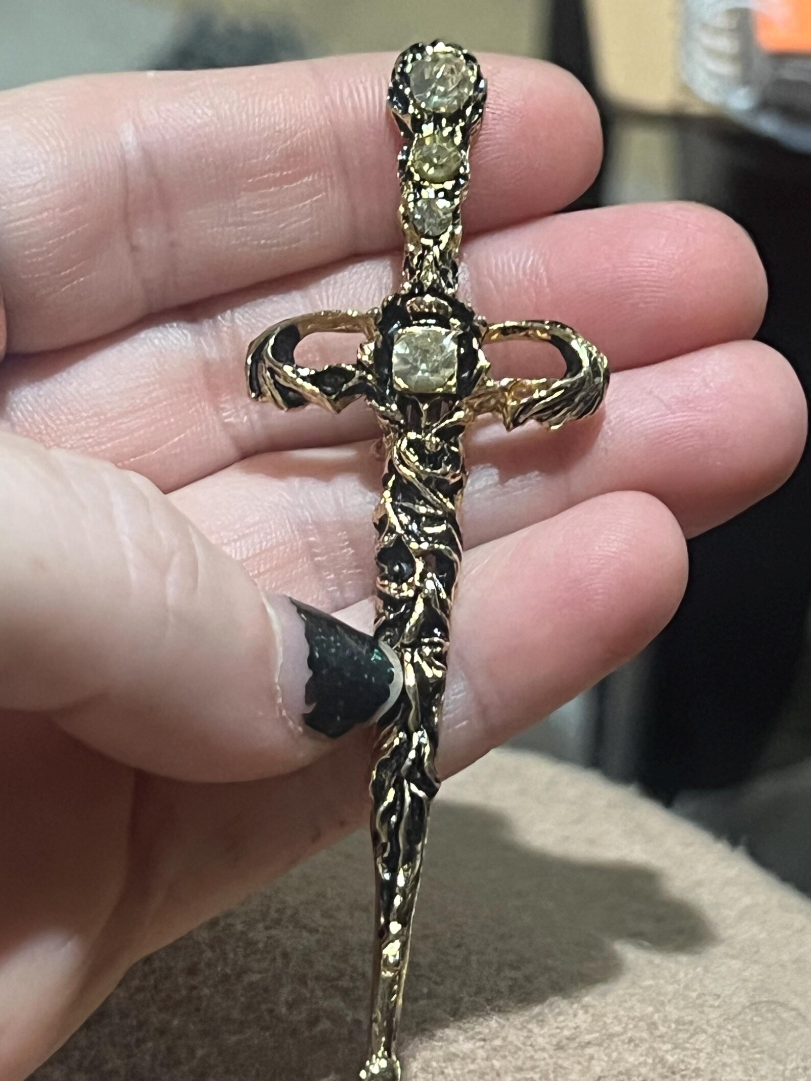 VINTAGE SWORD BROOCH Gold Tone Medieval Award, Old Clasp, White ...