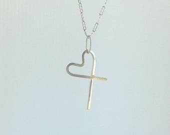 Cross Heart Necklace - Etsy