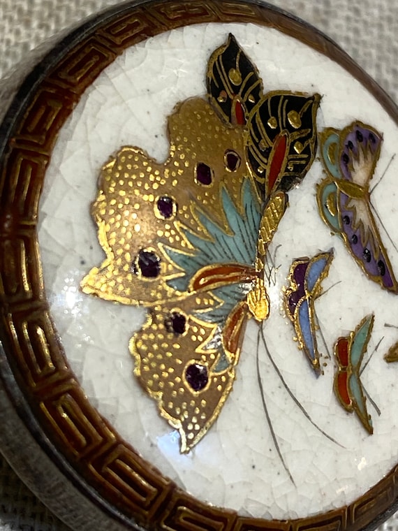 Antique Hand Painted Porcelain Disk or Button With Bu… - Gem