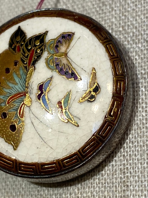 Antique Hand Painted Porcelain Disk or Button With Bu… - Gem