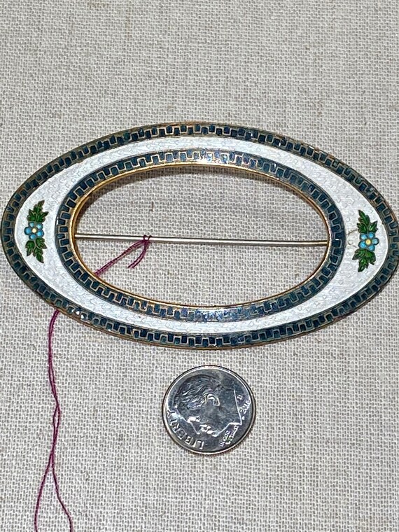 Antique Late Victorian Enamel Sash Brooch Pin - Gem