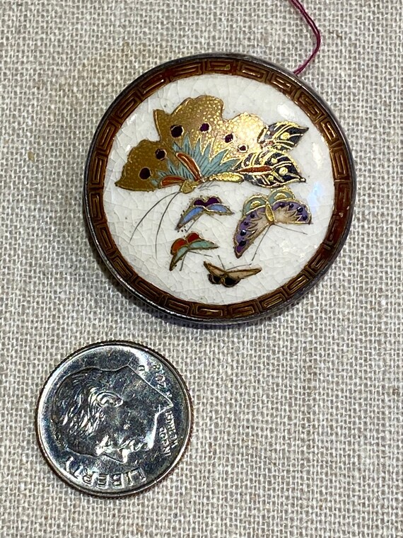 Antique Hand Painted Porcelain Disk or Button With Bu… - Gem