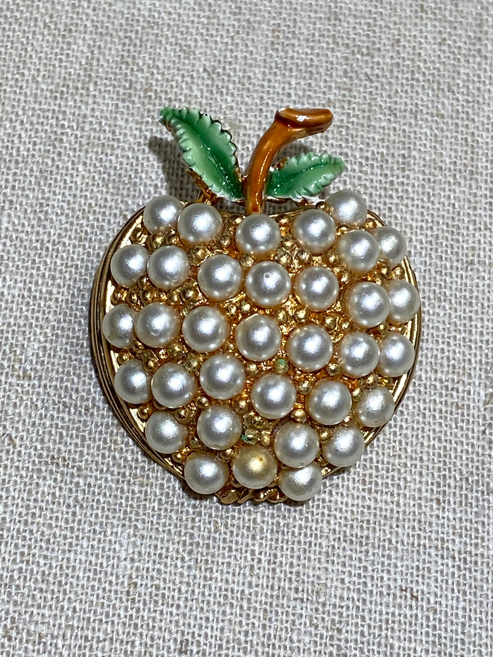 Signed J.J. Apple Brooch With Faux Pearls - Etsy