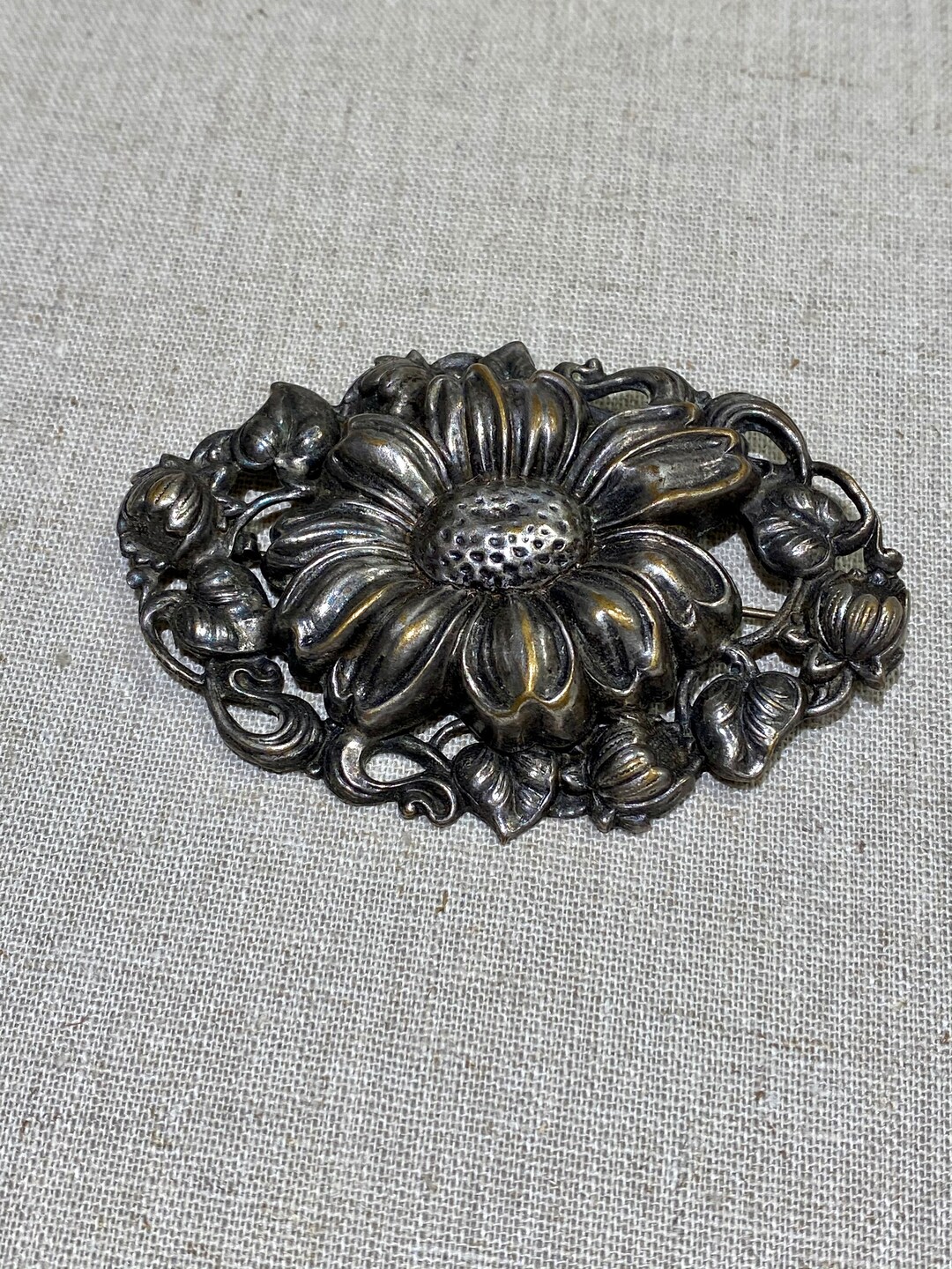 Antique Victorian Well Worn Repousse Metalwork Brooch - Etsy