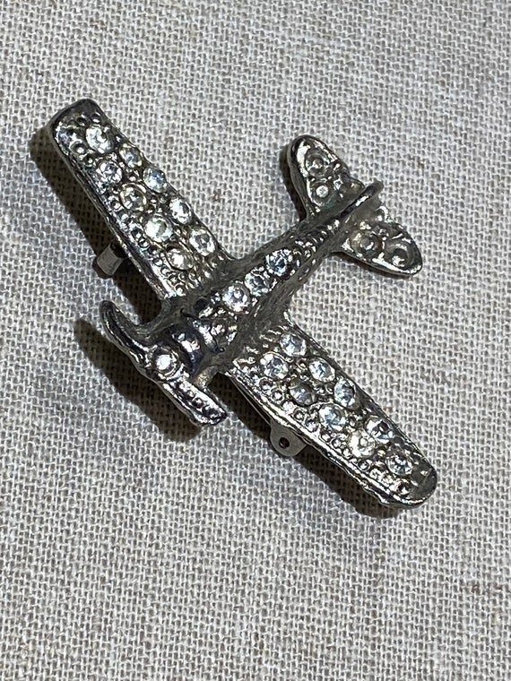 Vintage Clear Rhinestone Figural Airplane Brooch - Gem