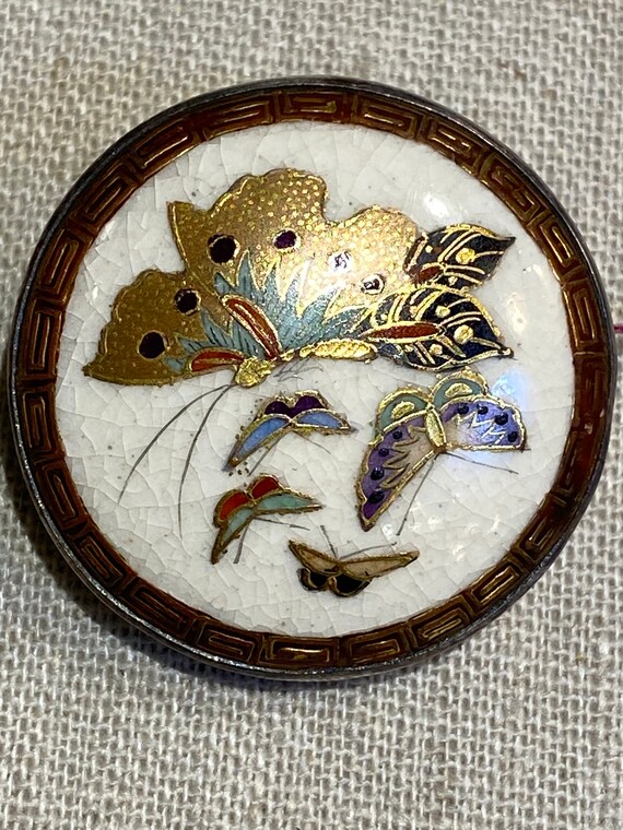 Antique Hand Painted Porcelain Disk or Button With Bu… - Gem