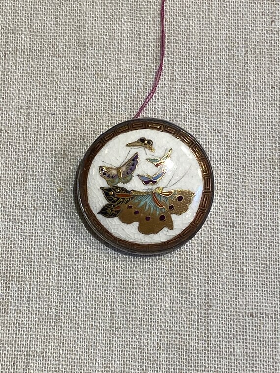 Antique Hand Painted Porcelain Disk or Button With Bu… - Gem