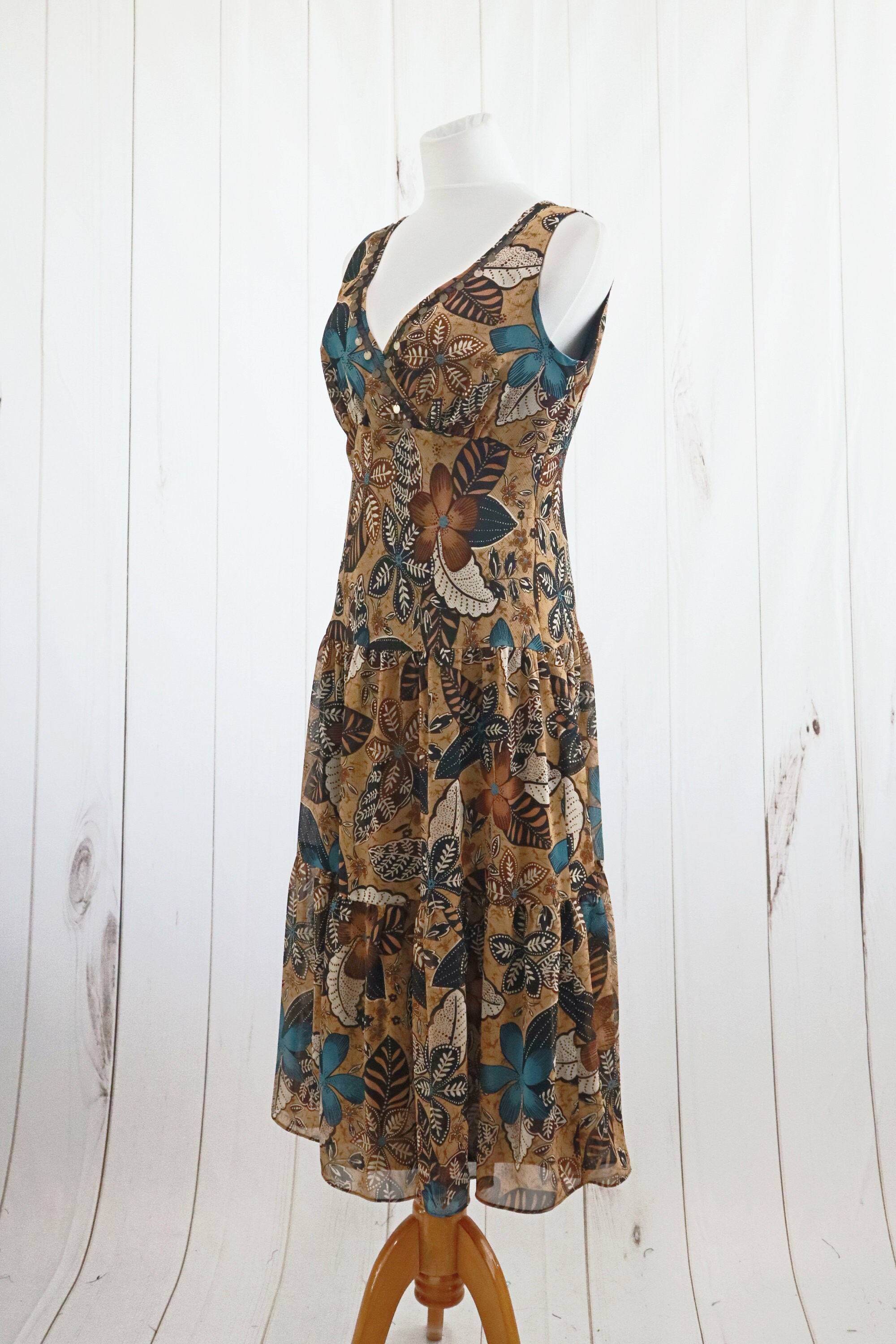 90s Boho Midi Dress Vintage 1990s Medium Large Gold Bangles Bohemian ...