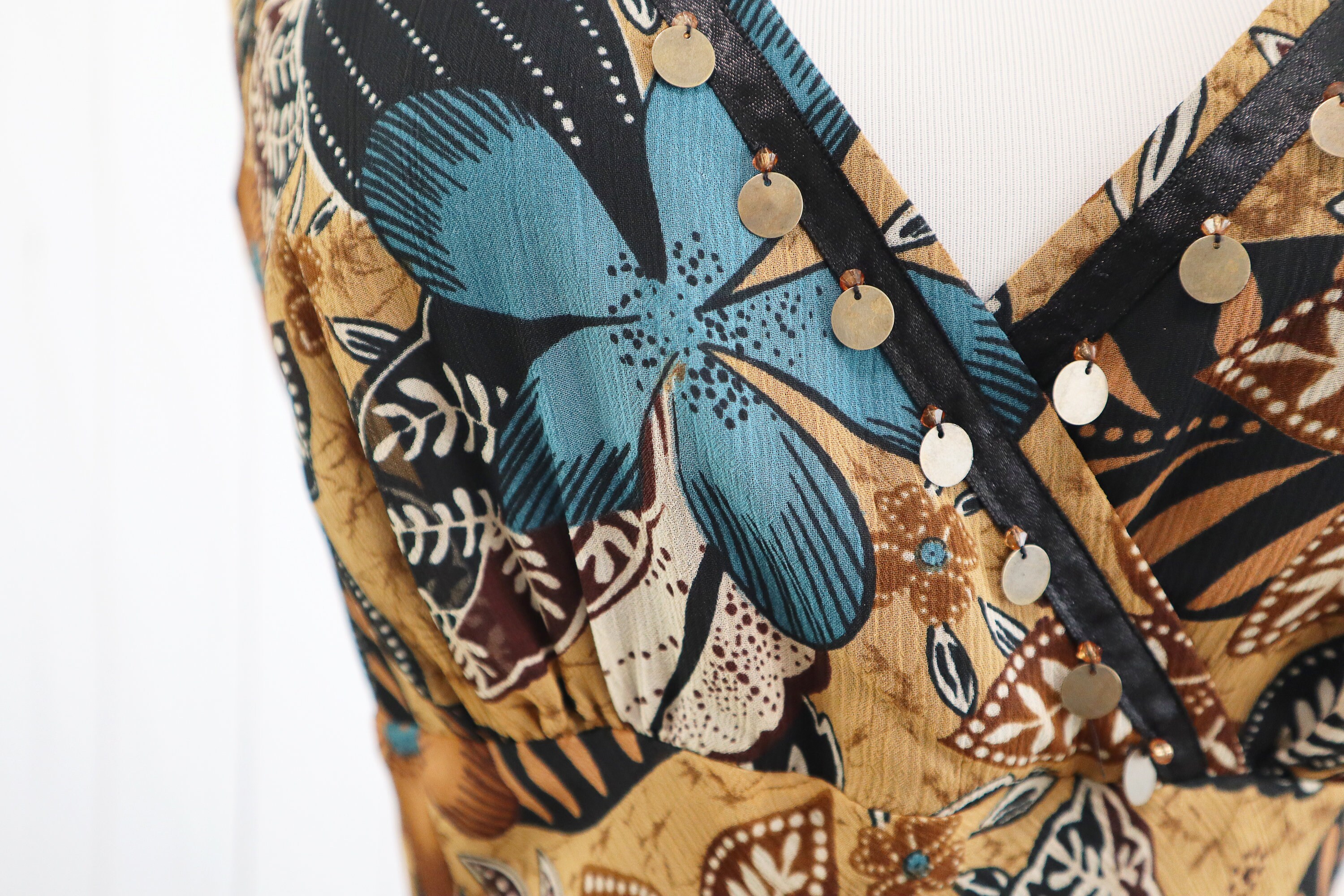 90s Boho Midi Dress Vintage 1990s Medium Large Gold Bangles Bohemian ...