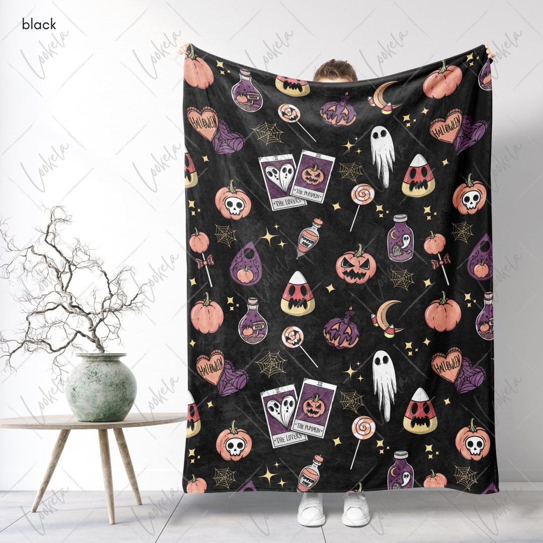 Cute Halloween Blanket, Spooky Blanket, Ghosts, Pumpkins, Candy Corn ...