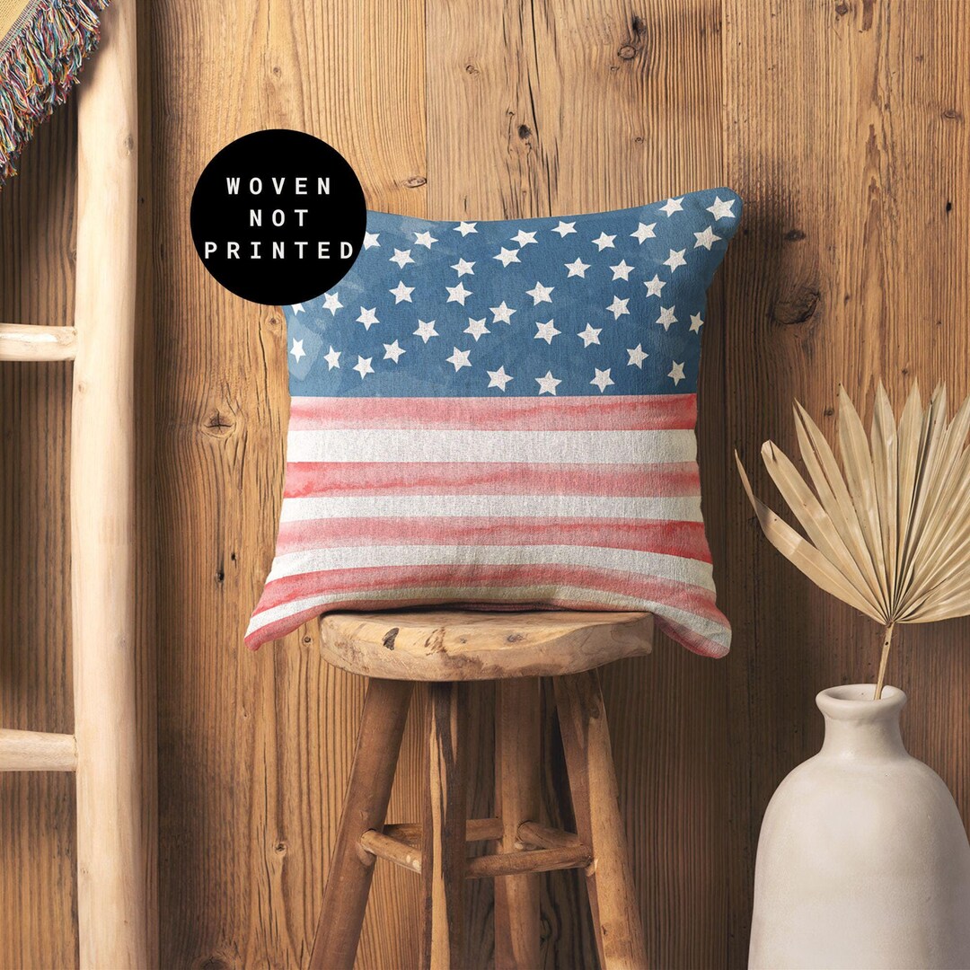 Woven American Flag Pillow, USA Flag Pillow, 4th of July Pillow, 4th of ...