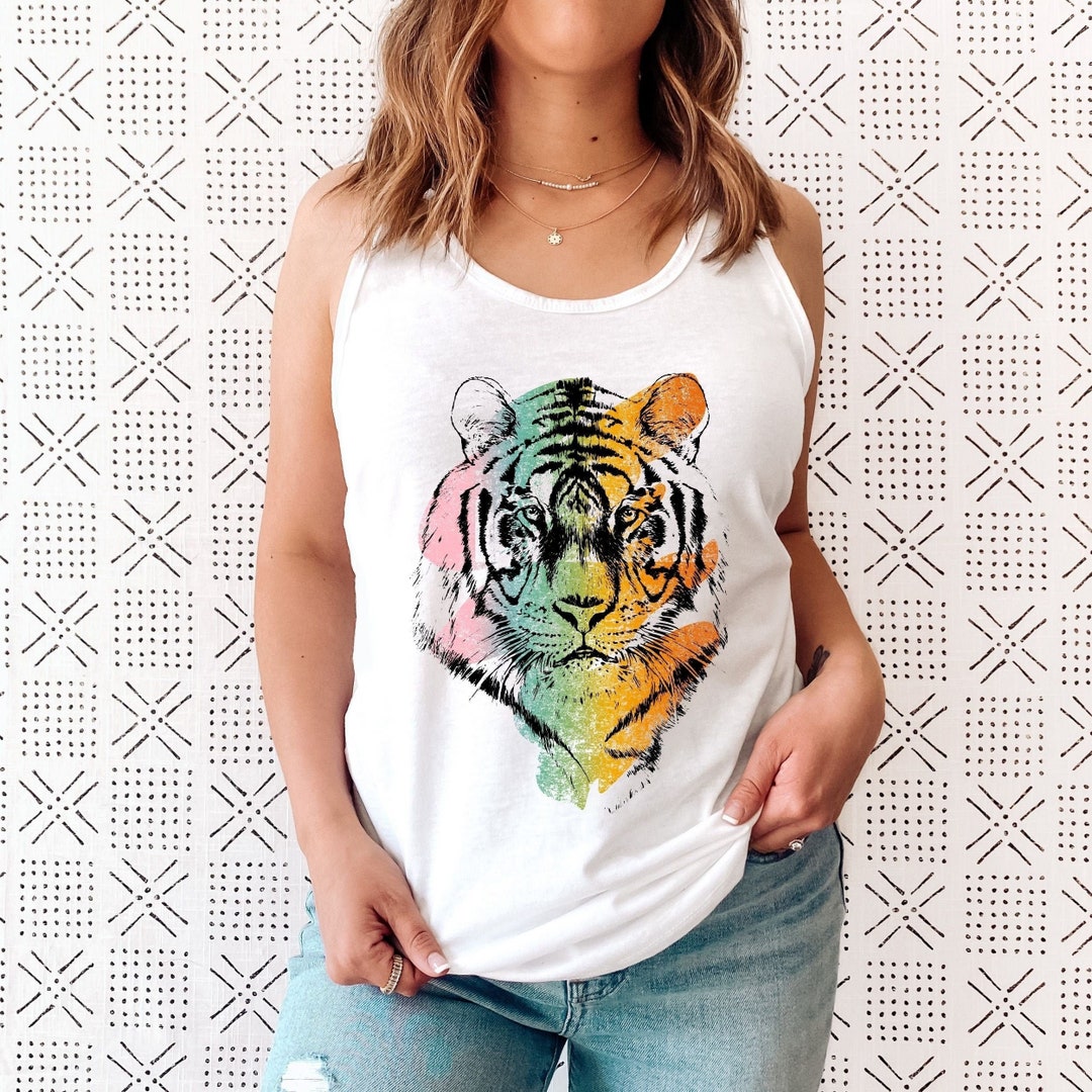 Tiger Tank Top, Fun Tiger Shirt, Tiger Face Shirt, Neon Tiger Shirt ...