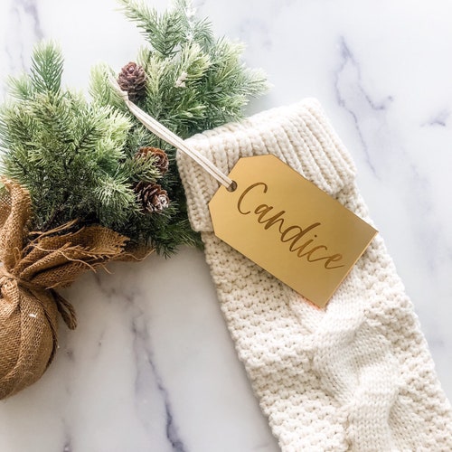 Gold Mirror Acrylic Stocking Tag / Gold Mirror Personalized - Etsy