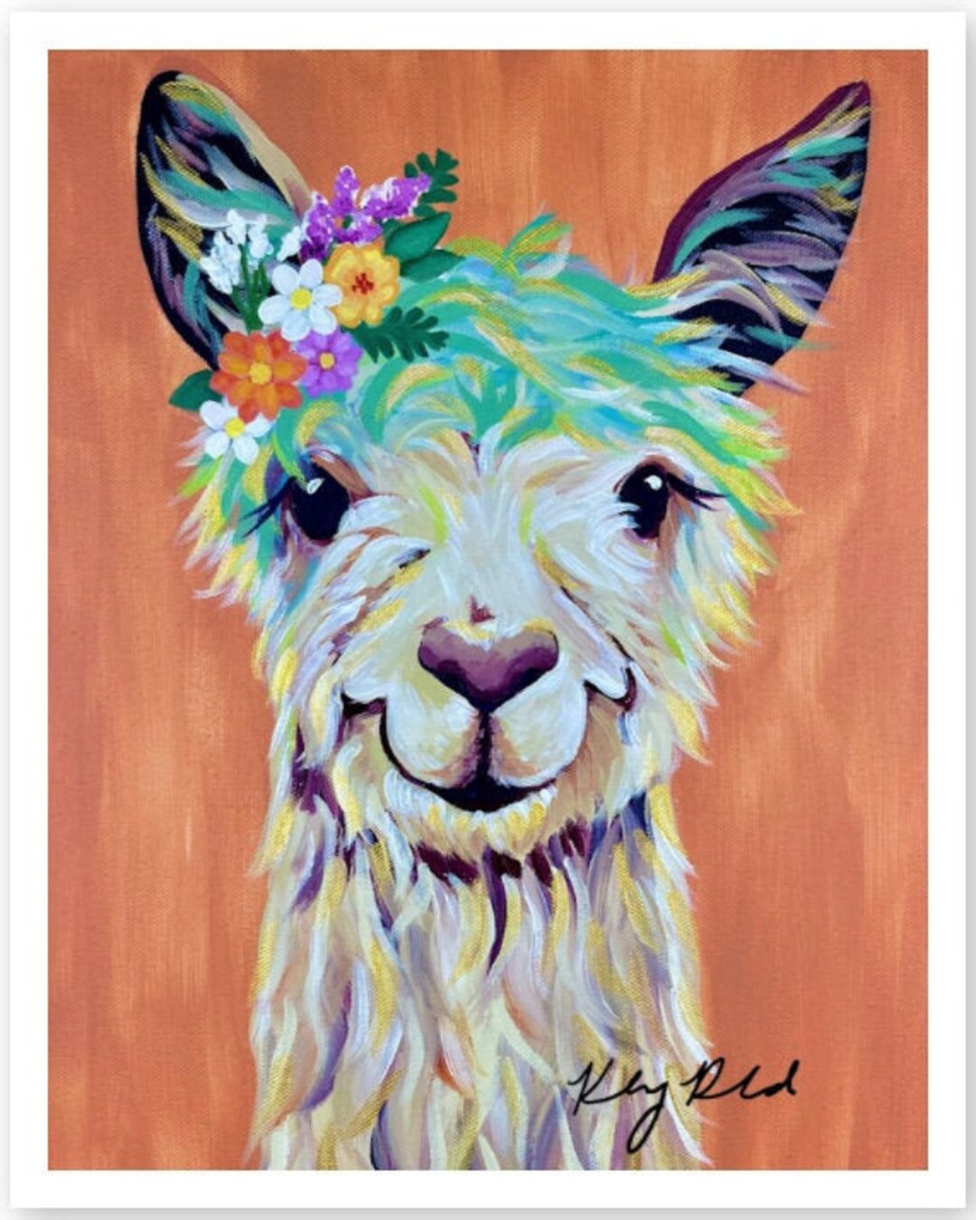 Colorful Alpaca Print by Kelsey Rowland Acrylic Art Llama - Etsy