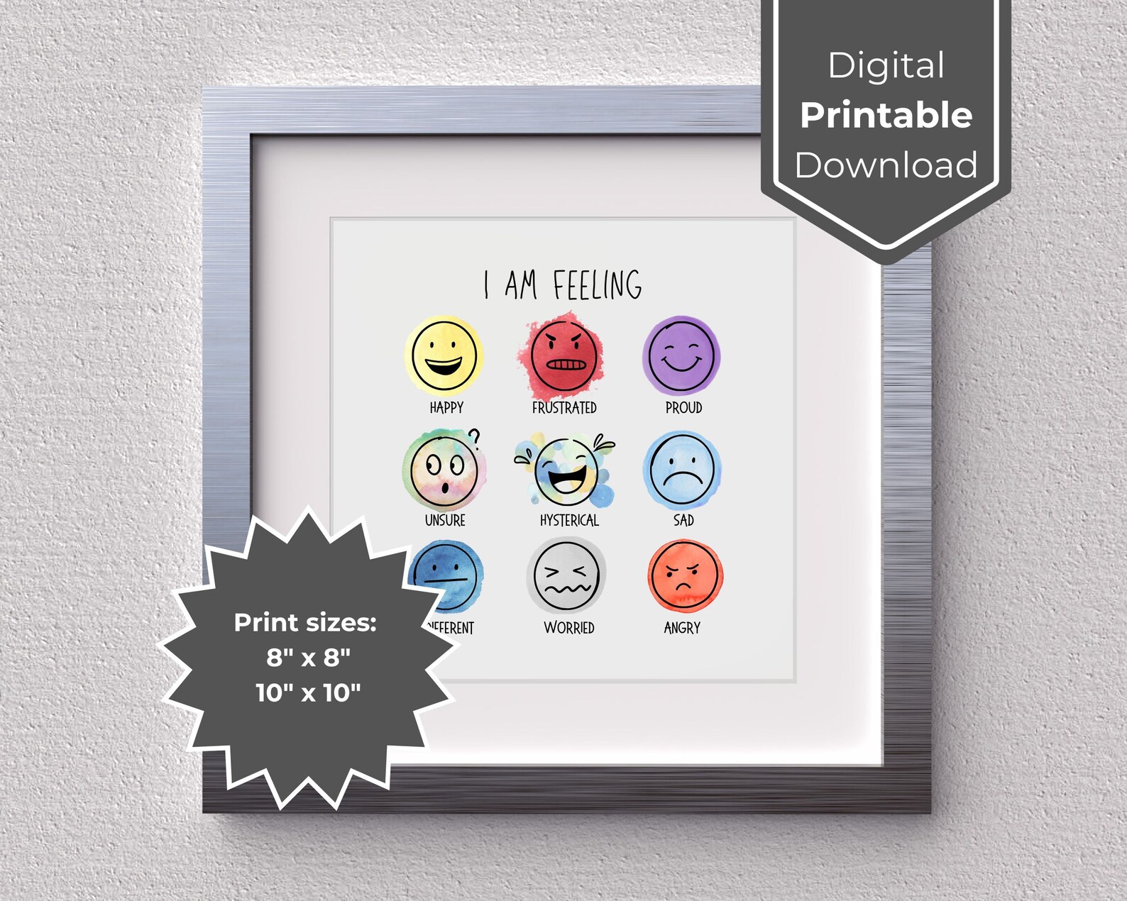 Printable Set - I Am Feeling (print Sizes 8"x8", 10"x10" and Card Size ...