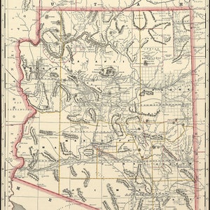 Arizona County & Railroad Map of 1887 - Bird's Eye View, Vintage ...