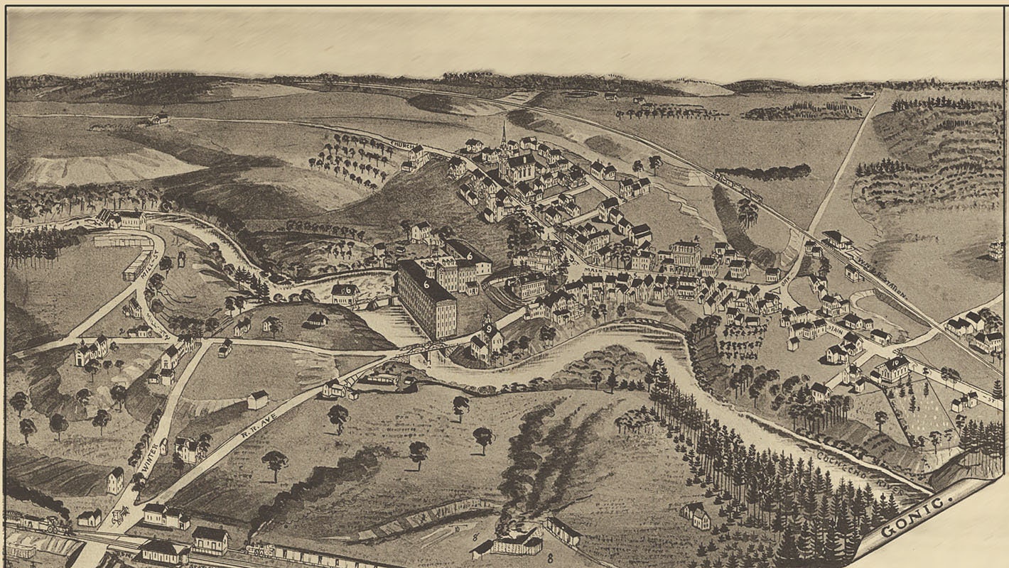 Rochester, Gonic y East Rochester, New Hampshire, 1884: vista aérea ...