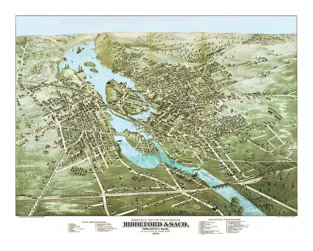 Biddeford & Saco, Maine in 1875 - Bird's Eye View Map, Panorama ...