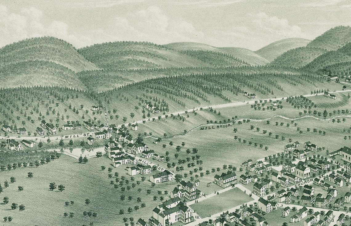 Bethel, Maine in 1878 - Bird's Eye View Map, Aerial, Panorama, Vintage ...