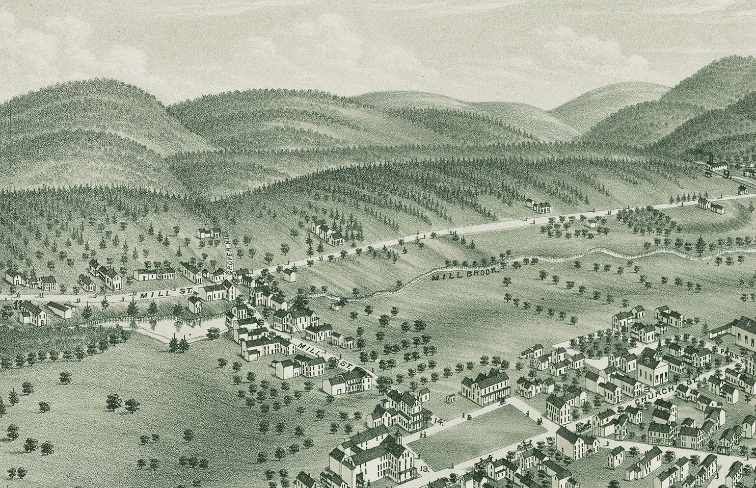 Bethel, Maine in 1878 Bird's Eye View Map, Aerial, Panorama, Vintage ...