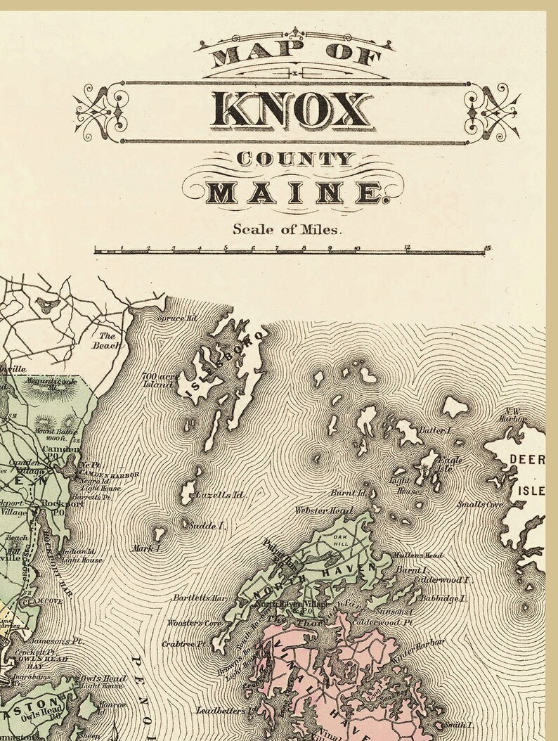 Knox County, Maine in 1885 Vintage Map, Antique Map, Reproduction, Fine ...