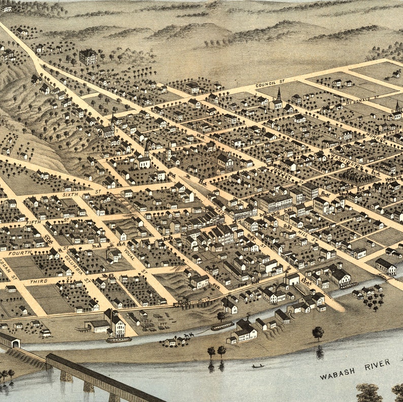 Attica, Indiana in 1869 - Bird's Eye View Map, Aerial Map, Panorama ...