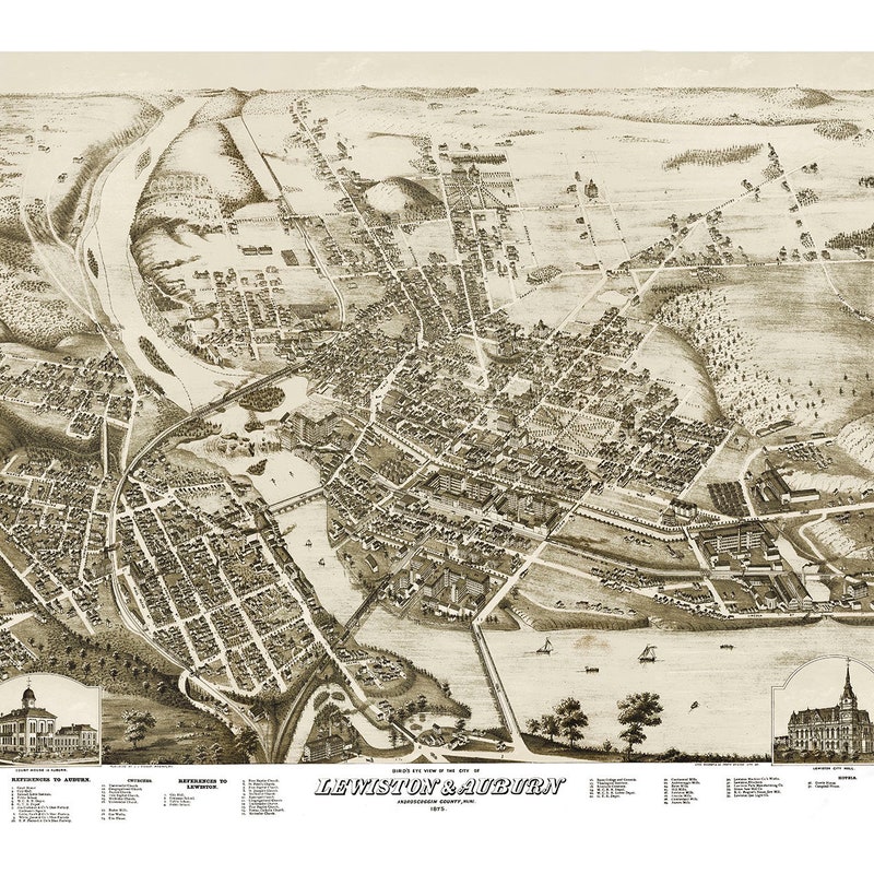 Antique Birds Eye View Maine - Etsy