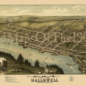 Hallowell Maine in 1878 Bird's Eye View Map Aerial - Etsy