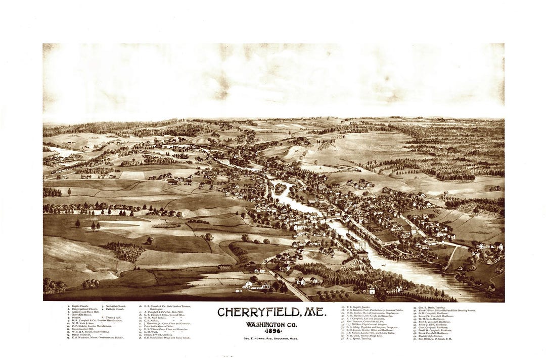 Cherryfield, Maine in 1896 - Bird's Eye View Map, Aerial, Panorama ...