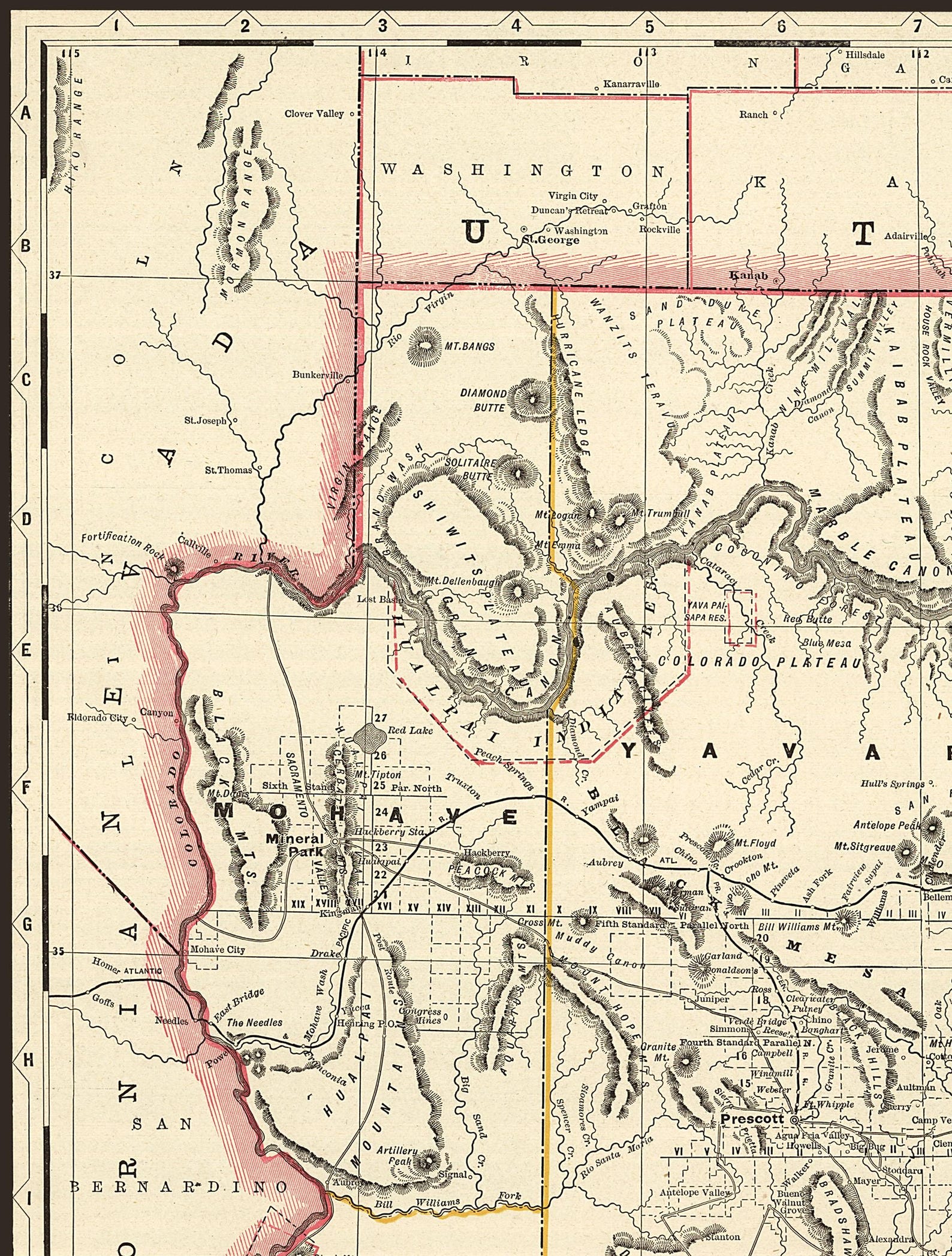 Arizona County & Railroad Map of 1887 - Bird's Eye View, Vintage ...