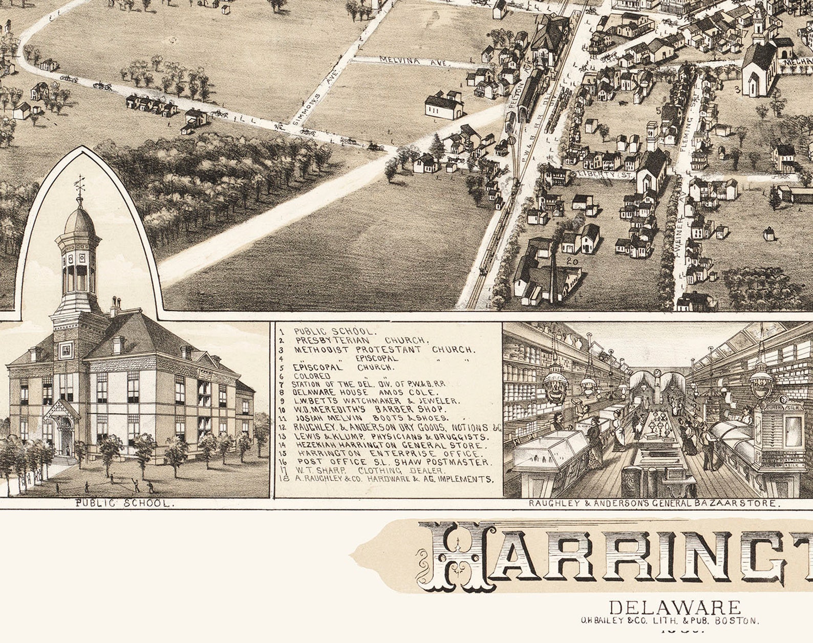 Harrington, Delaware in 1885 - Bird's Eye View, Aerial Map, Panorama ...