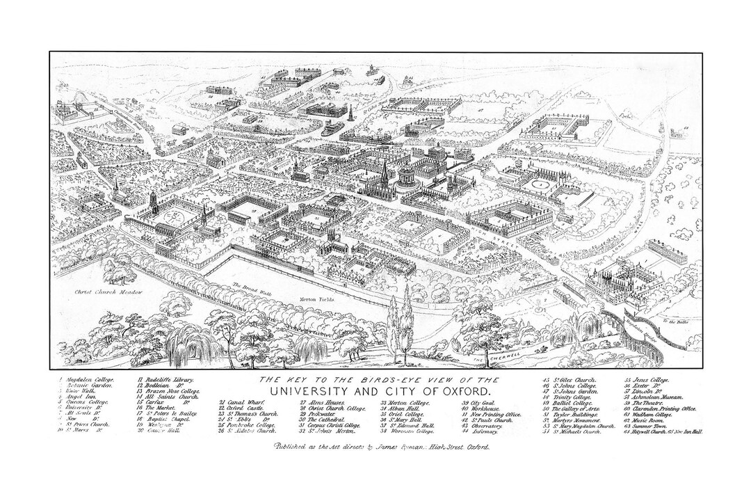 Key to Oxford, England: the City and the University in 1850 - Bird's ...