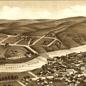 Pendleton, Oregon in 1884 - Bird's Eye View Map, Aerial Map, Panorama ...