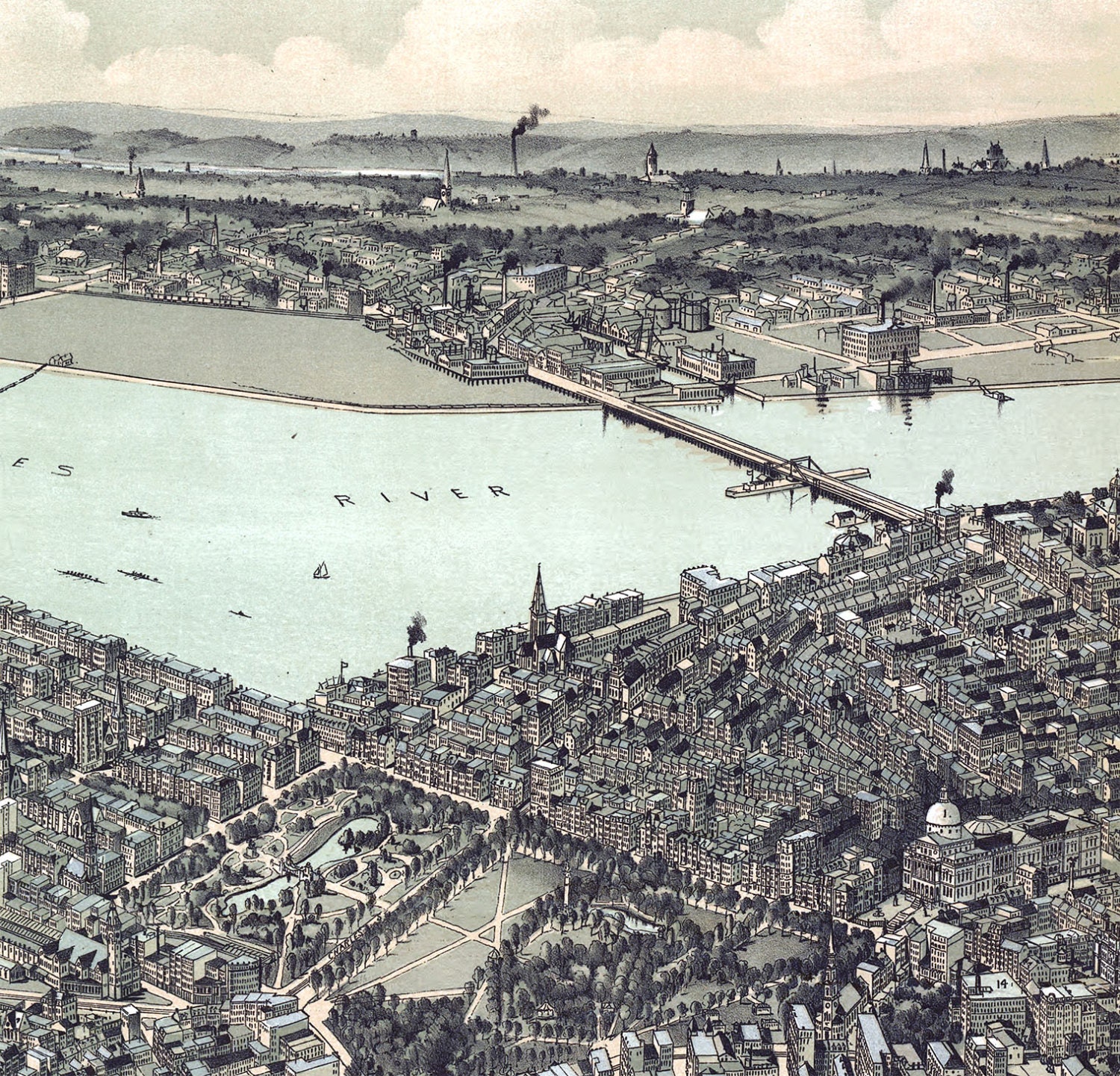 Boston, Massachusetts in 1899 - Bird's Eye View Map, Aerial, Panorama ...