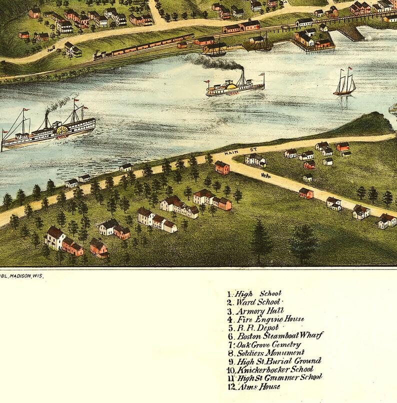 Gardiner and Pittston, Maine in 1878 - Bird's Eye View Map, Aerial ...