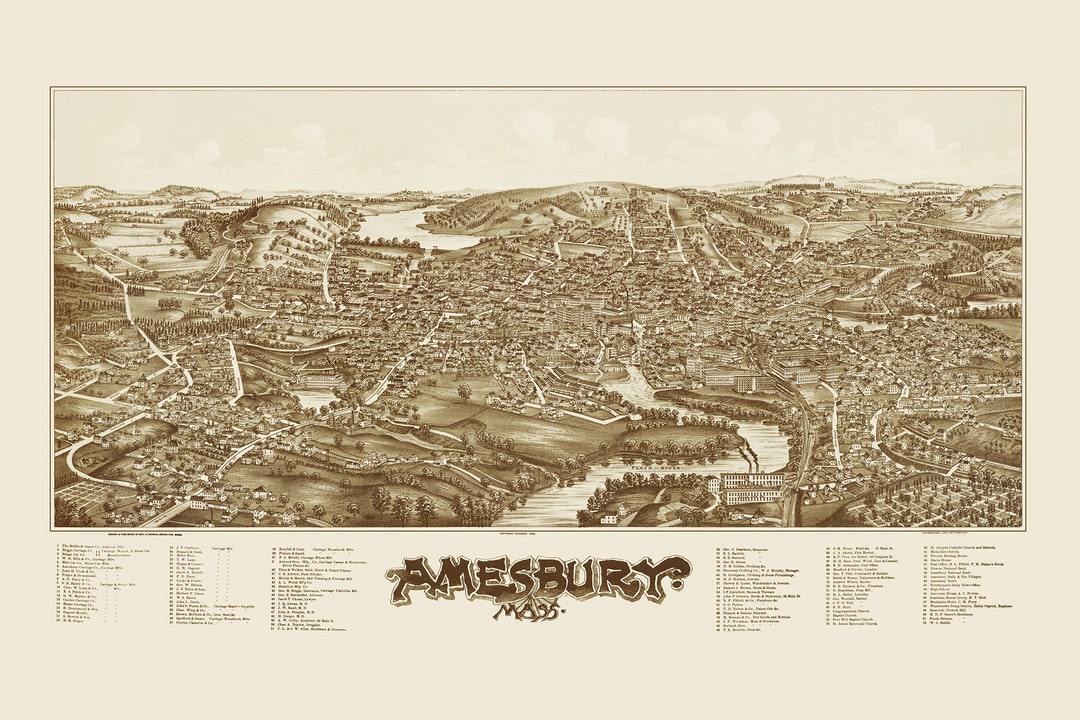 Amesbury, Massachusetts in 1890 - Bird's Eye View, Aerial Map, Panorama ...