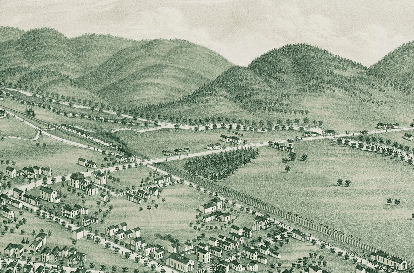 Bethel, Maine in 1878 - Bird's Eye View Map, Aerial, Panorama, Vintage ...