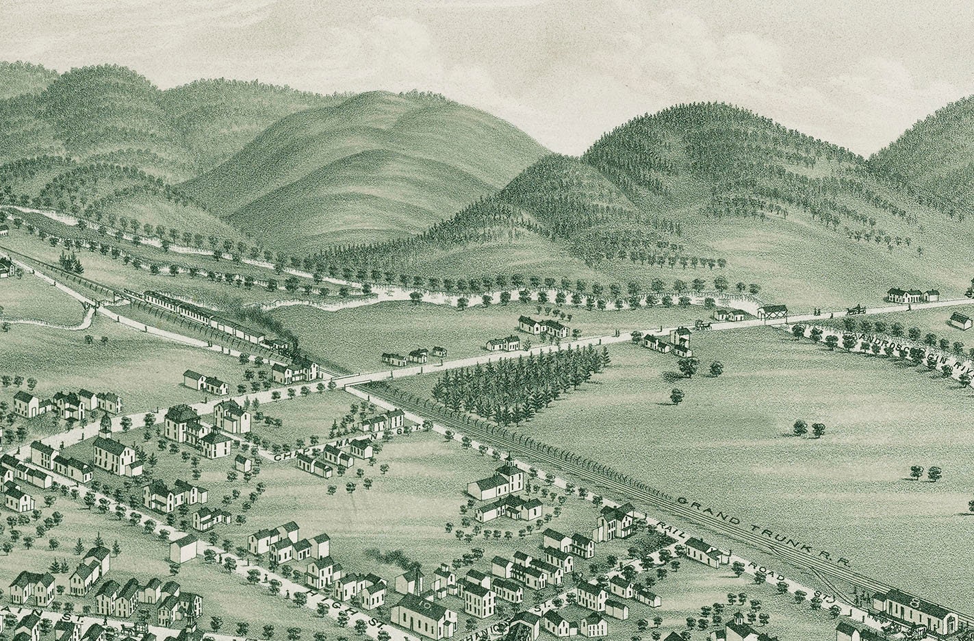 Bethel, Maine in 1878 Bird's Eye View Map, Aerial, Panorama, Vintage ...