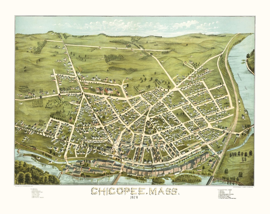 Chicopee, Massachusetts in 1878 - Bird's Eye View, Aerial Map, Panorama ...